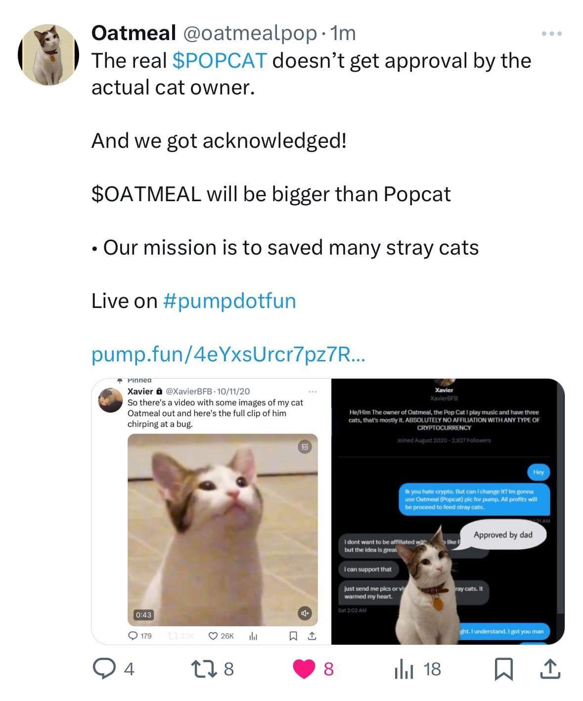 OATMEAL THE ORIGINAL POPCAT ($OATMEAL) - Pump